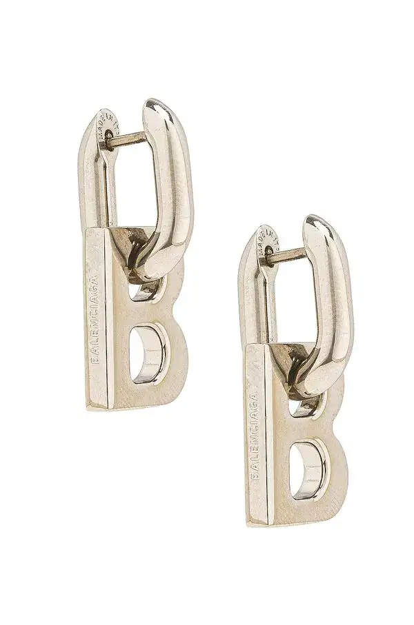Balenciaga Xs B Chain Earrings - Shiny Silver | Editorialist